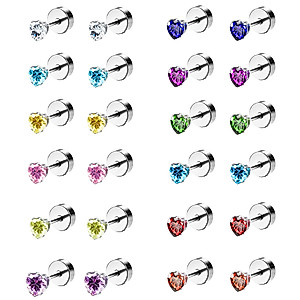 ORAZIO CZ Stud Earrings for Women Stainless Steel Cubic Zirconia Cute Heart Earrings Screwback