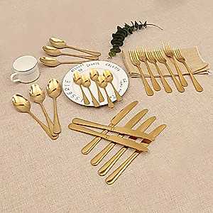 Lightahead 24pcs Stainless Steel Flatware Tableware Premier Quality Gold Colored Cutlery Set in attractive GoldenGift box (Golden)