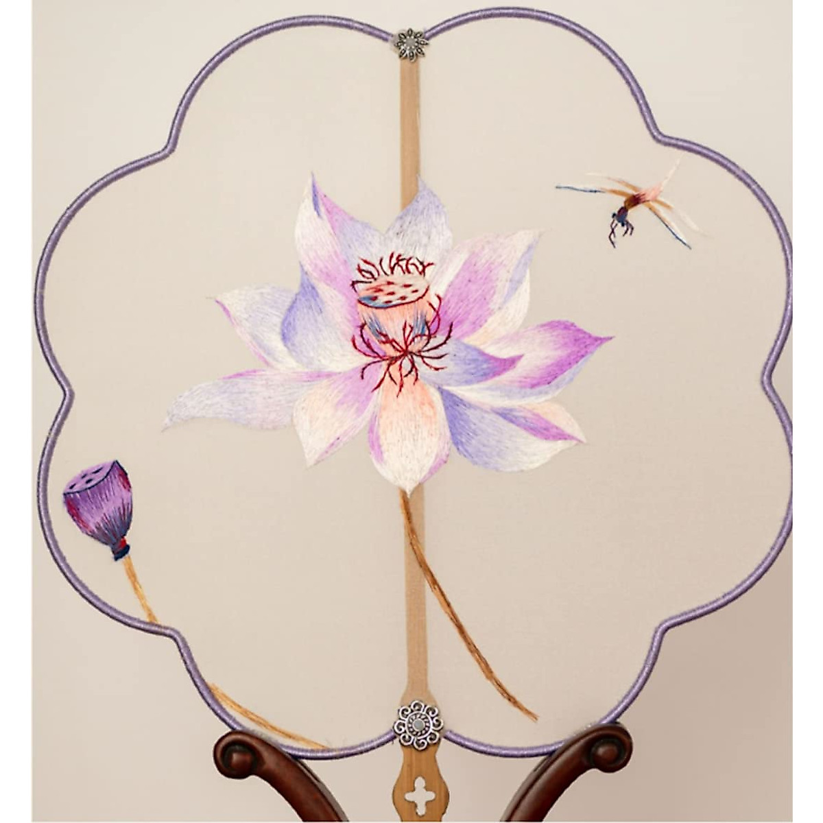 HangErFeng Silk Double-sided Hand made Embroidered Fans Classical Hanfu Accessories Chinese Fan Flower 33