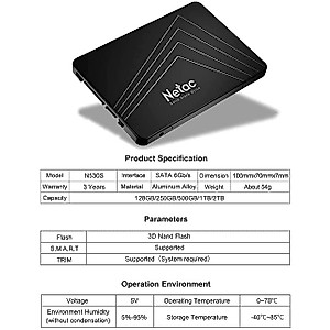Netac SSD 240GB Internal Solid State Drive Hard Drive Up to 510 MB/s SATA SSD 2.5 Inch SATAIII 6Gb/s, Easy to Install, Notebook Tablet Desktop PC - 240GB