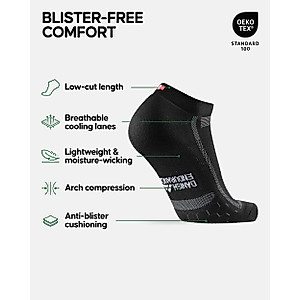 DANISH ENDURANCE Low-Cut Long Distance Running Socks, Sweat Wicking, Cushioned & Anti-Blister, 3 Pair Pack for Men & Women
