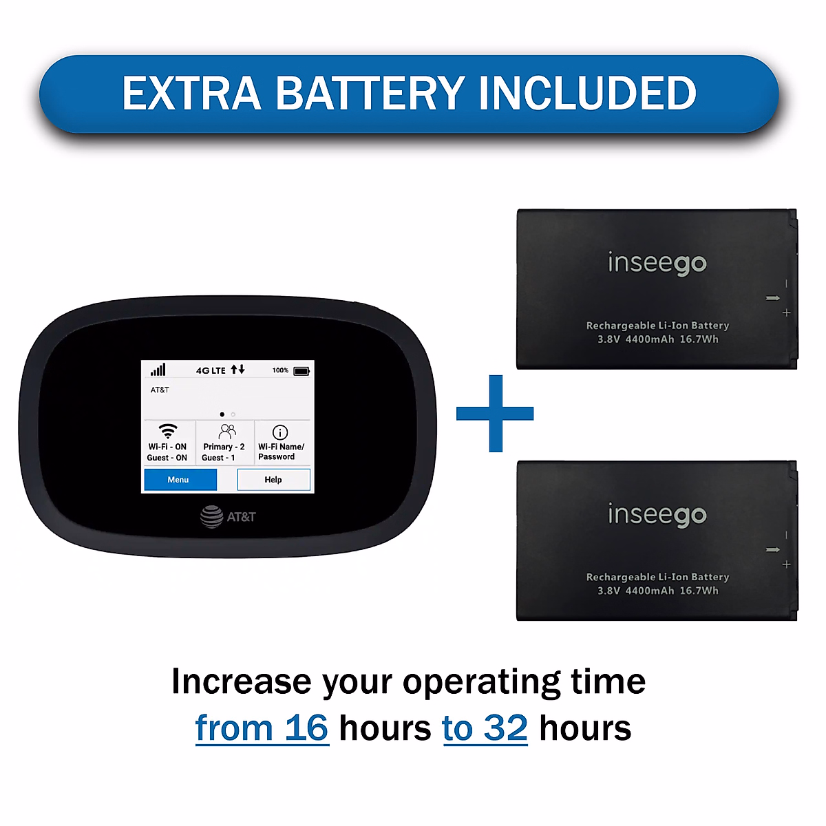 AT&T Wireless Hotspot WiFi Device 4G LTE MiFi 8000 | Global 4G Cat18 LTE | Up to 1 Gbps | EVDO-LINK Bundle for Mobile Hotspot Device | with SIM Card and Extra Battery