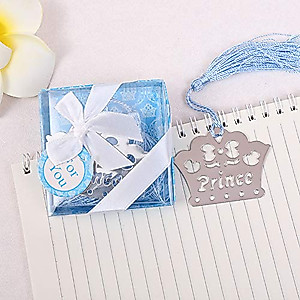 Yuokwer 12pcs Boy Baby Shower Favors for Guest Crown Prince Metal Bookmarks Kids Birthday Party Favor Gift Party Supplies,Gift Boxed Book Lovers Collection (12, Blue Prince)