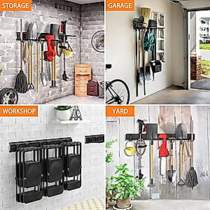 Garage Tool Organizer Wall Mount 11 PCS, Yard Garden Tool Organizer, Adjustable Garage Organizers with 8 Heavy Duty Hooks, Max Load 500lbs Garage Storage for Garden Tools, Shovels, Trimmers, Hoses