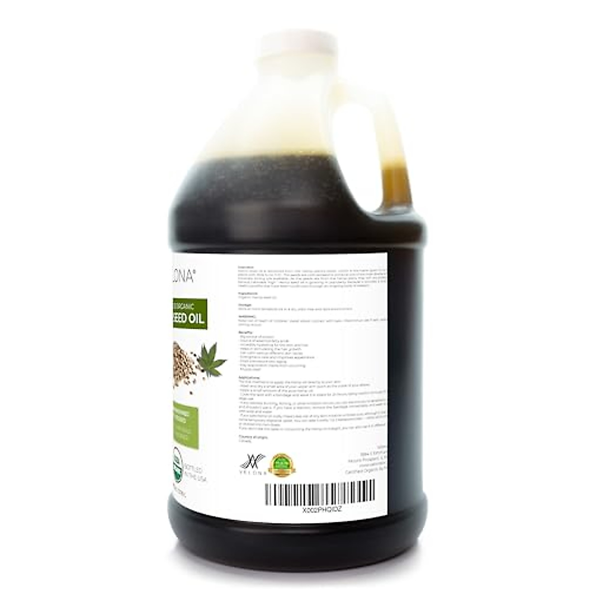 velona Hemp Seed Oil USDA Certified Organic - 1 Gallon / 128 Fl Oz | 100% Pure and Natural Carrier Oil | Unrefined, Cold Pressed | Hair, Body, Face & Skin Care | Use Today - Enjoy Results