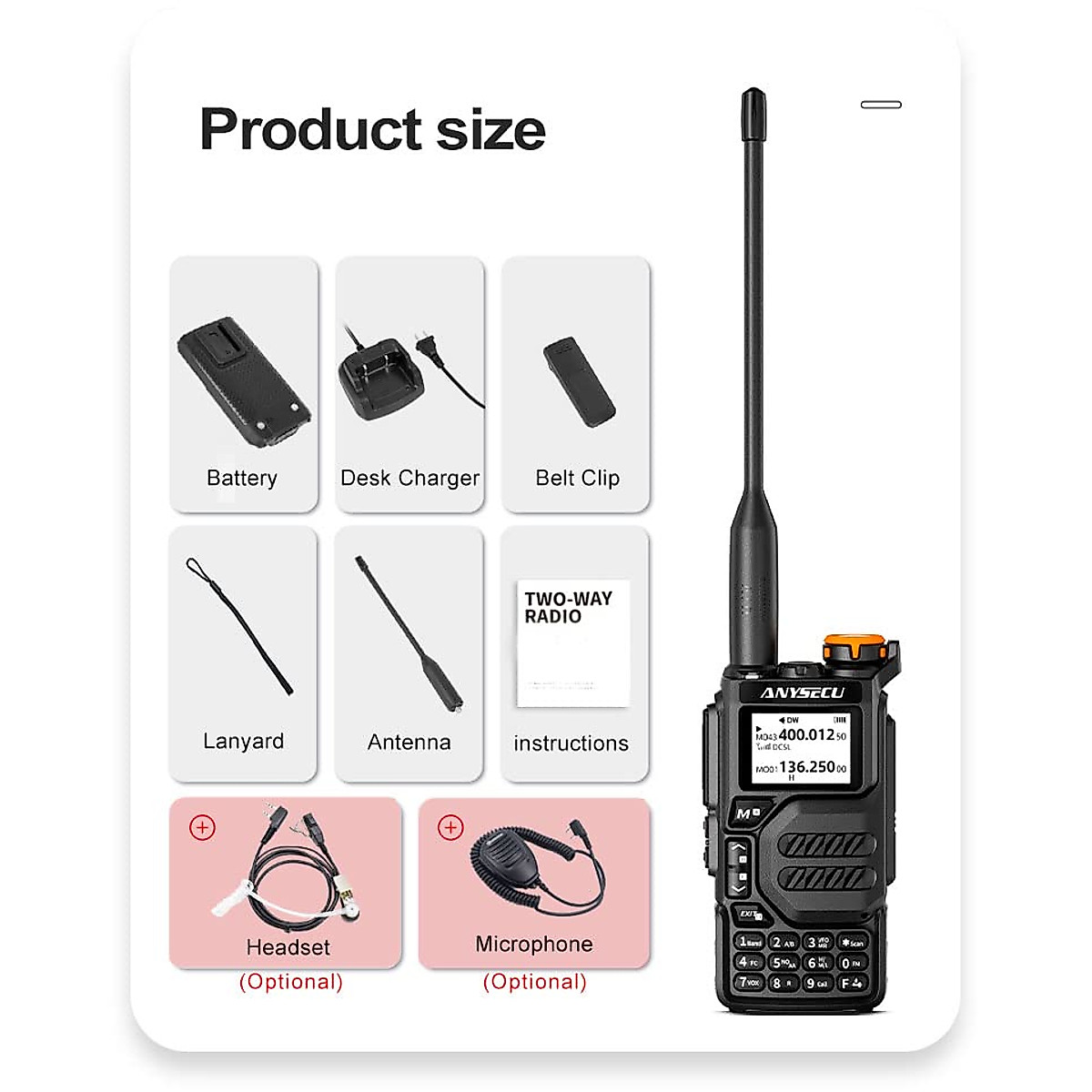 ANYSECU UV-K5 200Ch 5W Air Band Walkie Talkie UHF VHF DTMF FM Scrambler NOAA Weather