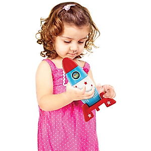 Svan Wooden Stacker Toy Space Rocket - 6 Magnetic Stacking Pieces - Magnet Building Set with Surprise Astronaut Inside, Fun Hands On Game for Kids, All Natural Wood, Childrens Interactive Play