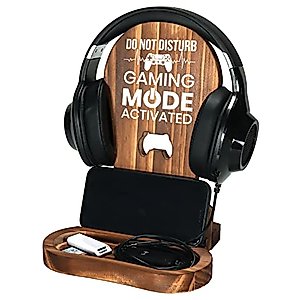 CryCarrot Gamer Gifts for Teenage Boys, Gaming Headphone Stand for Men, Gaming Room Decor Wooden Headset Holder, Son Boyfriend Husband Game Lover Gifts -Don't Disturb Gaming Mode Activated