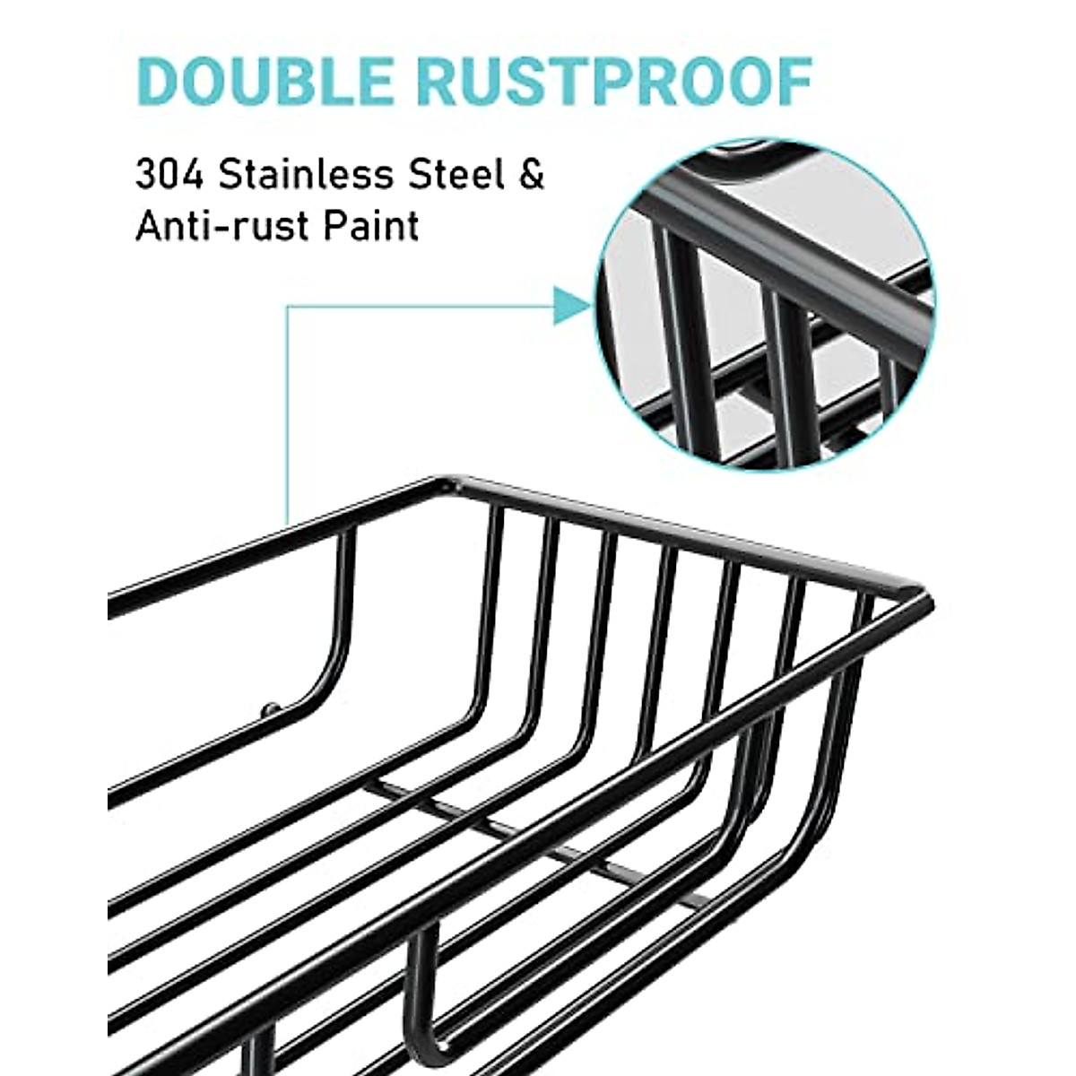 Shower Caddy Bathroom Shelves Organizer - Stainless Steel Shower Shelf Adhesive Kitchen Storage Rack with Soap Dish Razor and Towel Hooks (Black)