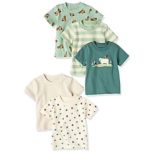 Amazon Essentials Baby Boys' Short-Sleeve Tee, Pack of 5, Ivory Forest, 18 Months