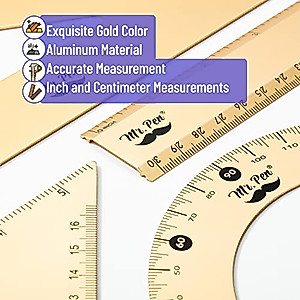 Mr. Pen- Geometry Set, Gold Color, 4 Pack, Metal Geometry Kit, Triangle Ruler, Metal Ruler, Drafting Triangles, Metal Protractor, Metal Set Square, Drafting Ruler, Drafting Set