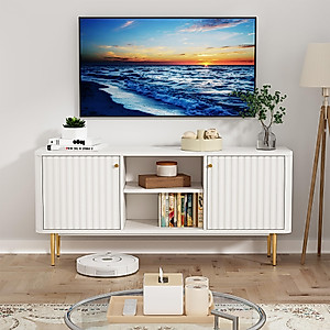ARTPOWER 55” Fluted TV Stand, Mid Century Modern TV Stand for 55/60/65 inch TV, Entertainment Center with Storage, Television Stands, TV Console, Media Console for Living Room, Bedroom