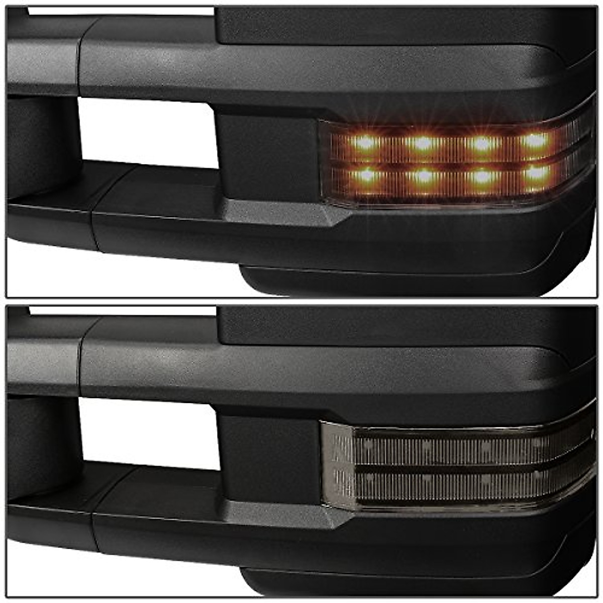 DNA MOTORING TWM-028-T888-BK-SM Black Housing Manual Telescoping Powered Adjustment Towing Mirrors w/Smoke LED Signal Lights Heated Defrost Compatible with 07-13 Chevy Silverado 1500 2500