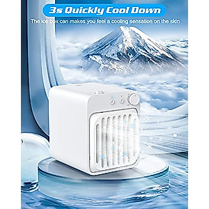 Portable air conditioner, 3in1 Rechargeable Evaporative Air Cooler with 2 Freezing Boxes,LED Light, Desktop Cooling Fan for Office, Bedroom, Outdoor,Kitchen