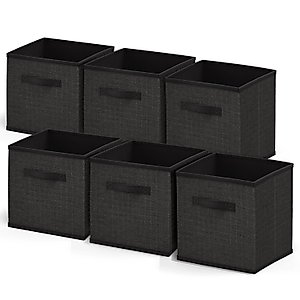 Cube Storage Bins, Foldable 6 Cube Storage Organizer Bins, Fabric Storage Cubes, Storage Basket with Handles, Black Closet Storage Bins, 11-Inch Cube Storage Bins for Bedroom, Playroom and More