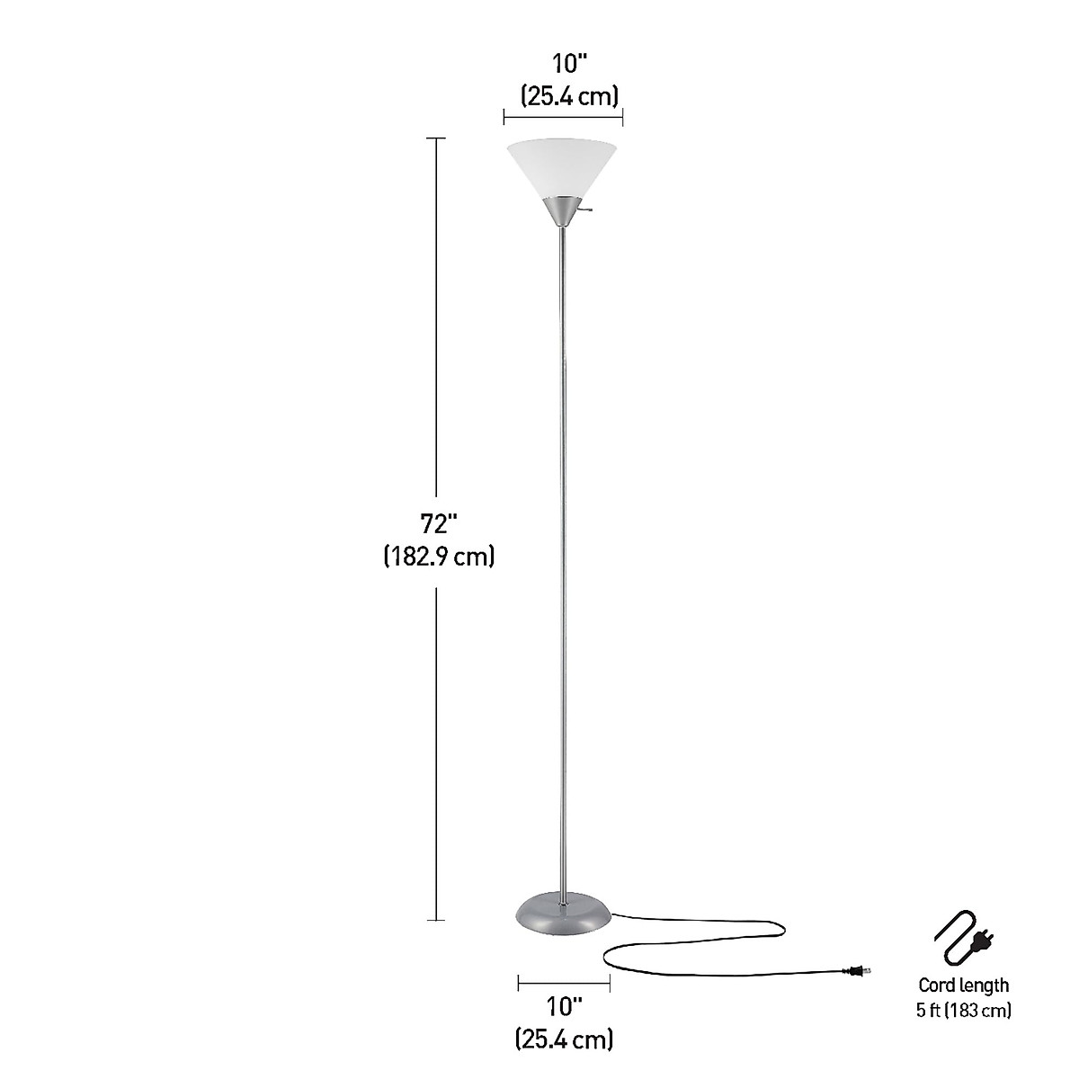 Globe Electric 67150 72" Floor Lamp, Silver, White Plastic Shade, On/Off Rotary Switch on Shade, Floor Lamp for Living Room, Floor Lamp for Bedroom, Home Improvement, Home Office Accessories