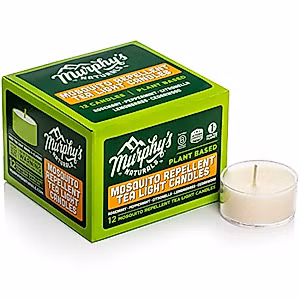 Murphy’s Naturals Mosquito Repellent Tea Light Candles | DEET Free | Made with Essential Oils and a Soy/Beeswax Blend | 4 Hour Burn Time Per Candle | 12 Candles Per Box