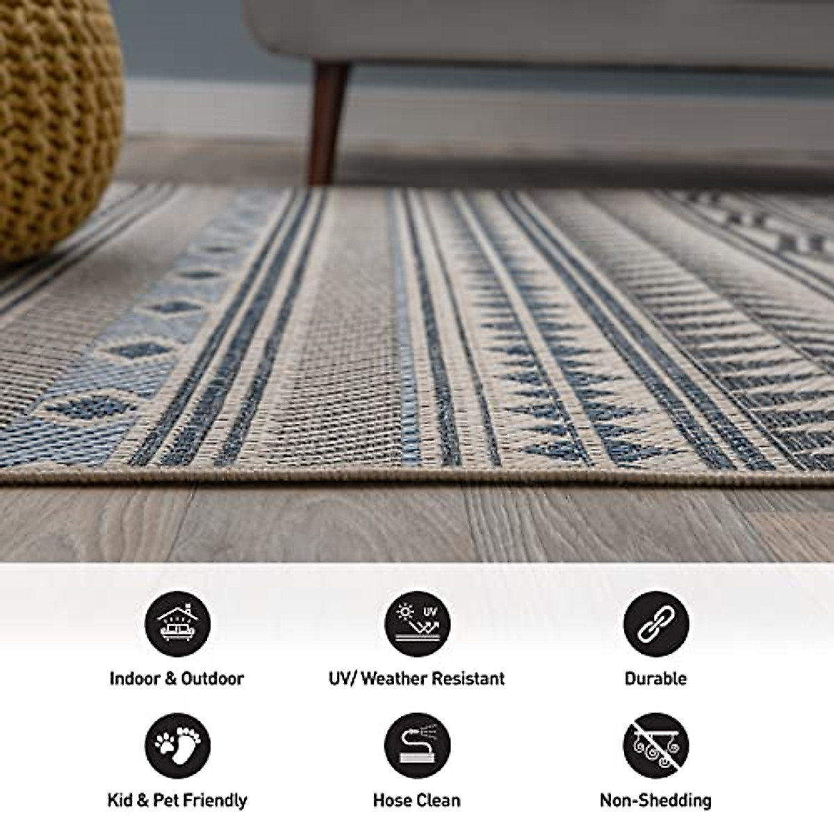 Rugshop Bohemian Design Area Rug for Patio Rugs,Deck Rugs,Balcony Rugs Indoor/Outdoor Area Rug 7'10" x 10' Cream