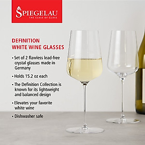 Spiegelau Definition Stemmed White European-Made 15.2oz Dishwasher Safe Crystal Wine Glasses Set of 2