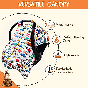 Dear Baby Gear Car Seat Canopy - Premium Infant Car Seat Cover for Maximum Protection and Style - Breathable - Car Seat Canopy - for Baby - Cars, Trucks, Heavy Equipments/Gray Smooth, 40" x 30"