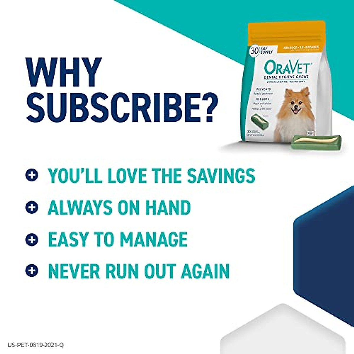 ORAVET Dental Chews for Dogs, Oral Care and Hygiene Chews (Extra Small Dogs, 3.5-9 lbs.) Yellow Pouch, 14 Count