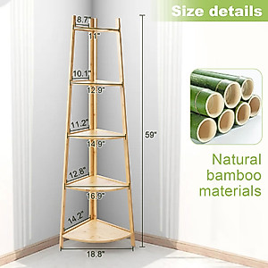 OUTREE Bamboo Corner Shelf, Upgraded Corner Shelf, Tall Corner Shelf Stand, 5 Tier Bookshelf with Versatile Shelving Unit for Living Room, Bedroom, Office, Bathroom, Easy to Store