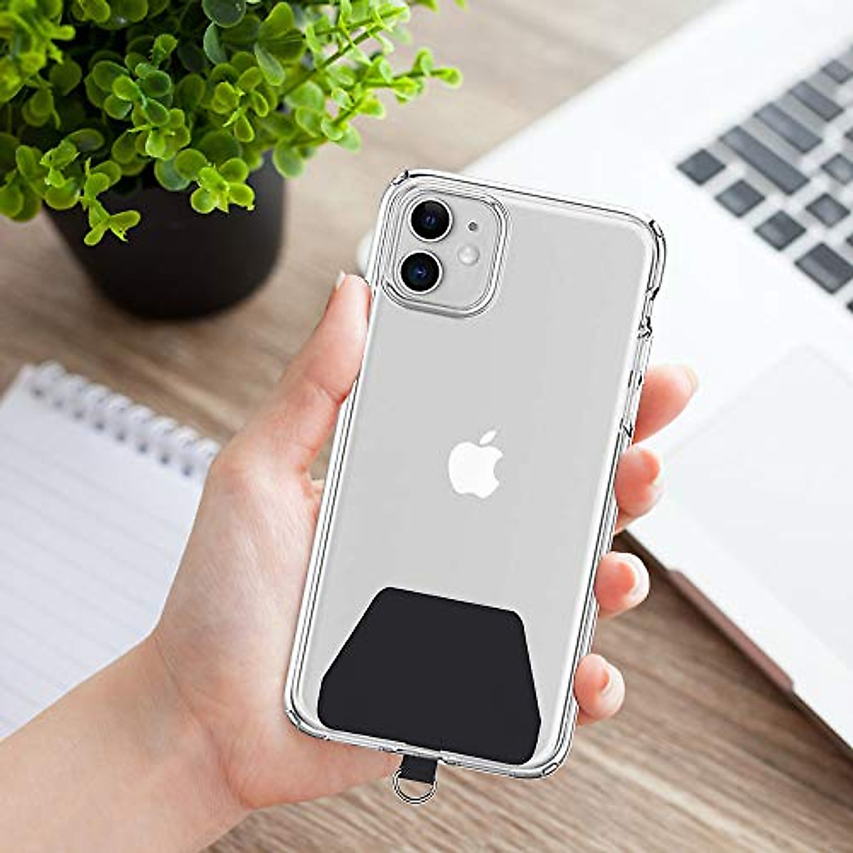 takyu Cell Phone lanyard pad, 2 Pack Universal Phone Safety Tether Connector with Adhesive Compatible for Most Smartphones (Black Black)