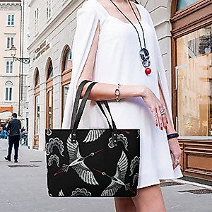 Womens Handbag Bird Crane Leather Tote Bag Top Handle Satchel Bags For Lady