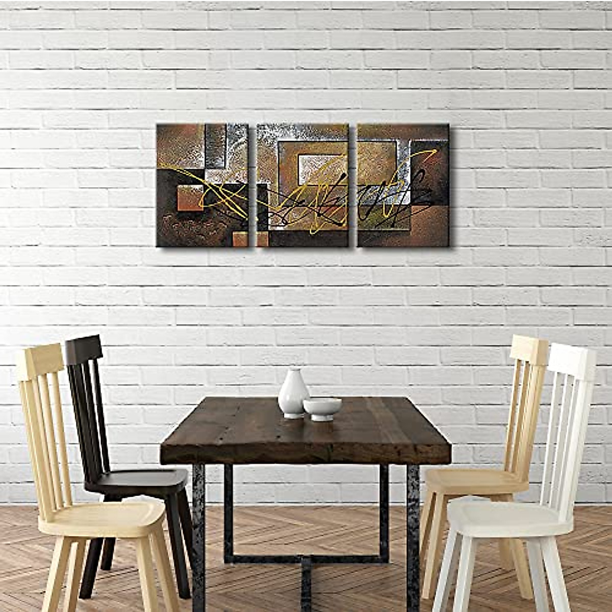 Pyradecor Modern 3 Piece Canvas Prints Abstract Brown Landscapes Pictures Paintings on Canvas Wall Art Work for Living Room Bedroom Kitchen Home Decorations