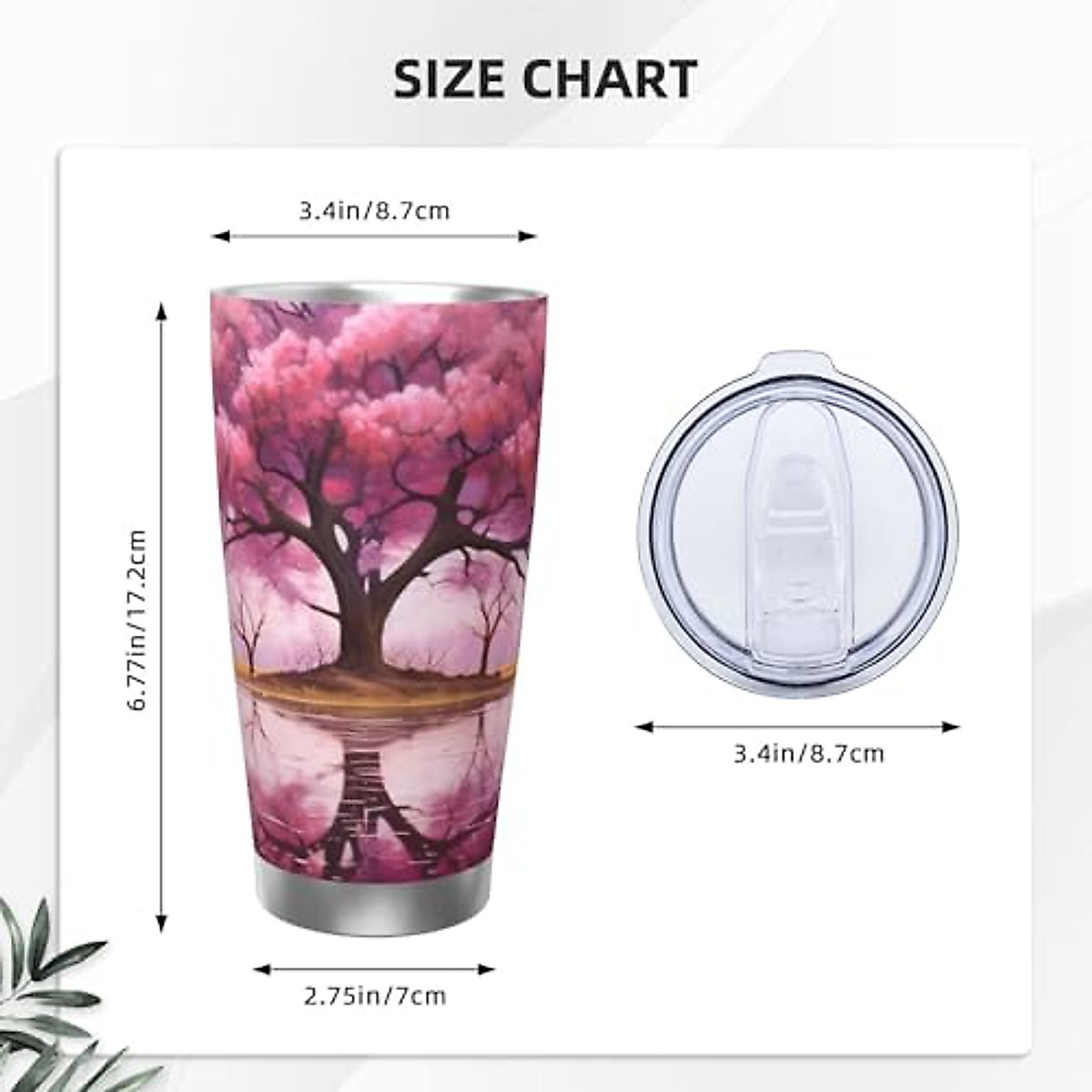 AYCZN Cherry Tree 20 OZ Tumbler Stainless Steel Travel Coffee Mug, Cherry Blossom Insulated Water Bottle with Lid and 2 StrawsLeakproof Thermal Cup