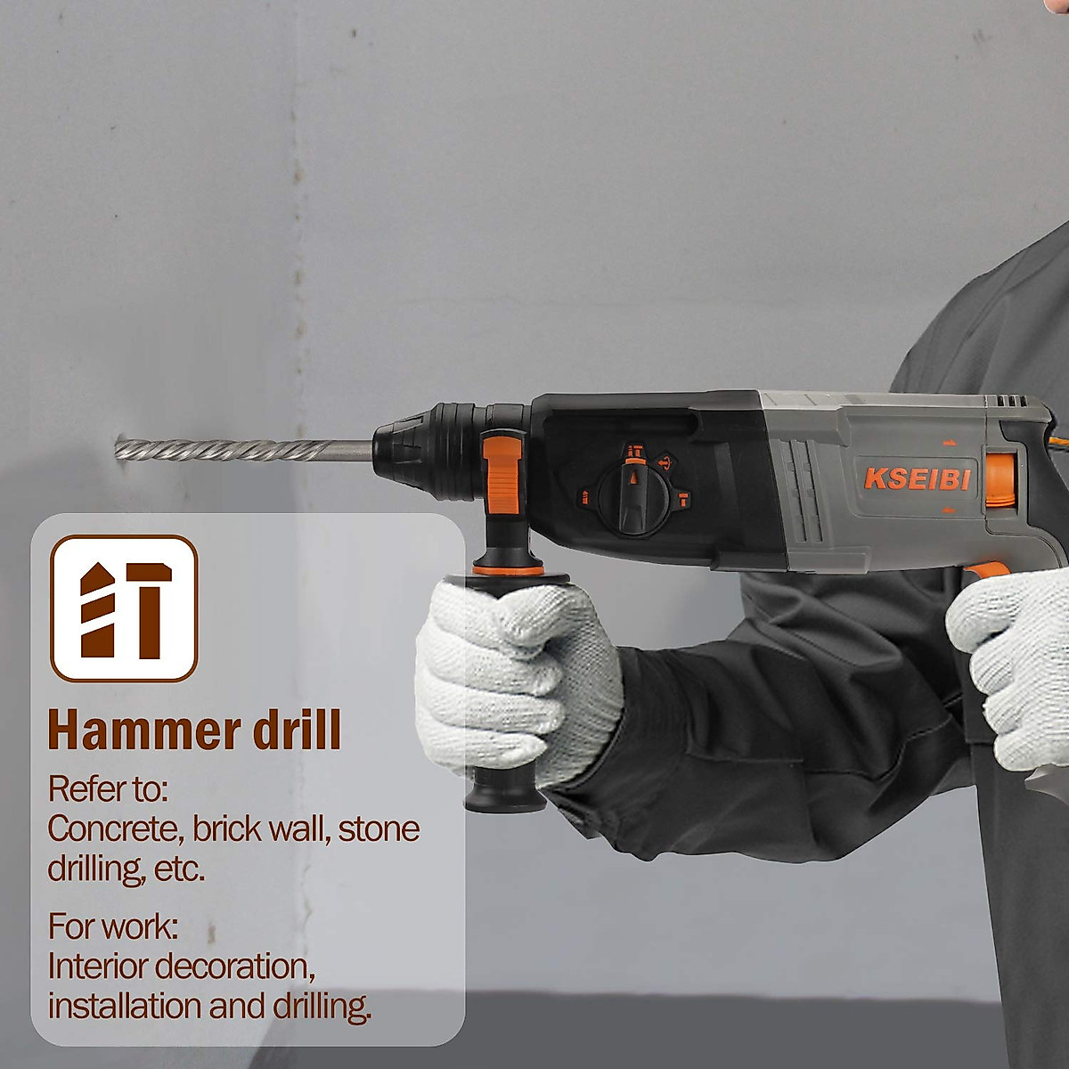 KSEIBI 1 inch Rotary Hammer Drill 6.5 Amp SDS Plus 4 Functions Reduced Vibration Variable Speed Drilling 900RPM, 4350BPM, 5 Joules Impact Rate, Safety Clutch (KSH 3-26)