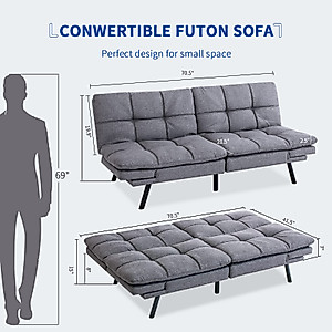 Opoiar Bed,Memory Foam Convertible Loveseat Couch, Sleeper Sofa Modern Futon Sets Sofabed, 71 x 33 x 31.5 inches, Grey