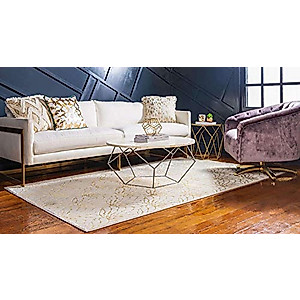Unique Loom Glam Collection Geometric, Floral, Metallics, Modern, Chic Area Rug, 8 ft x 10 ft, White/Gold