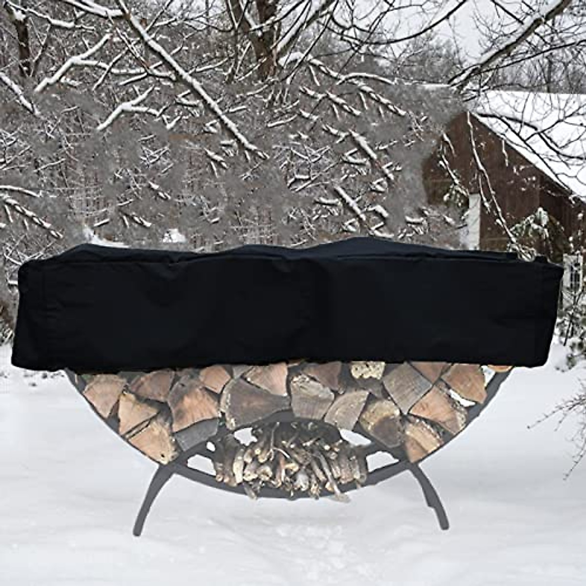 Becony Curved Firewood Rack Cover - Half Round Log Wood Pile Storage Protector for Indoor Outdoor, 210D Heavy Duty, 59 Inch (Black)