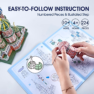CubicFun LED Russia Cathedral 3D Puzzles for Adults Kids, St.Basil's Cathedral Architecture Building Church Model Kits Toys for Teens, 224 Pieces