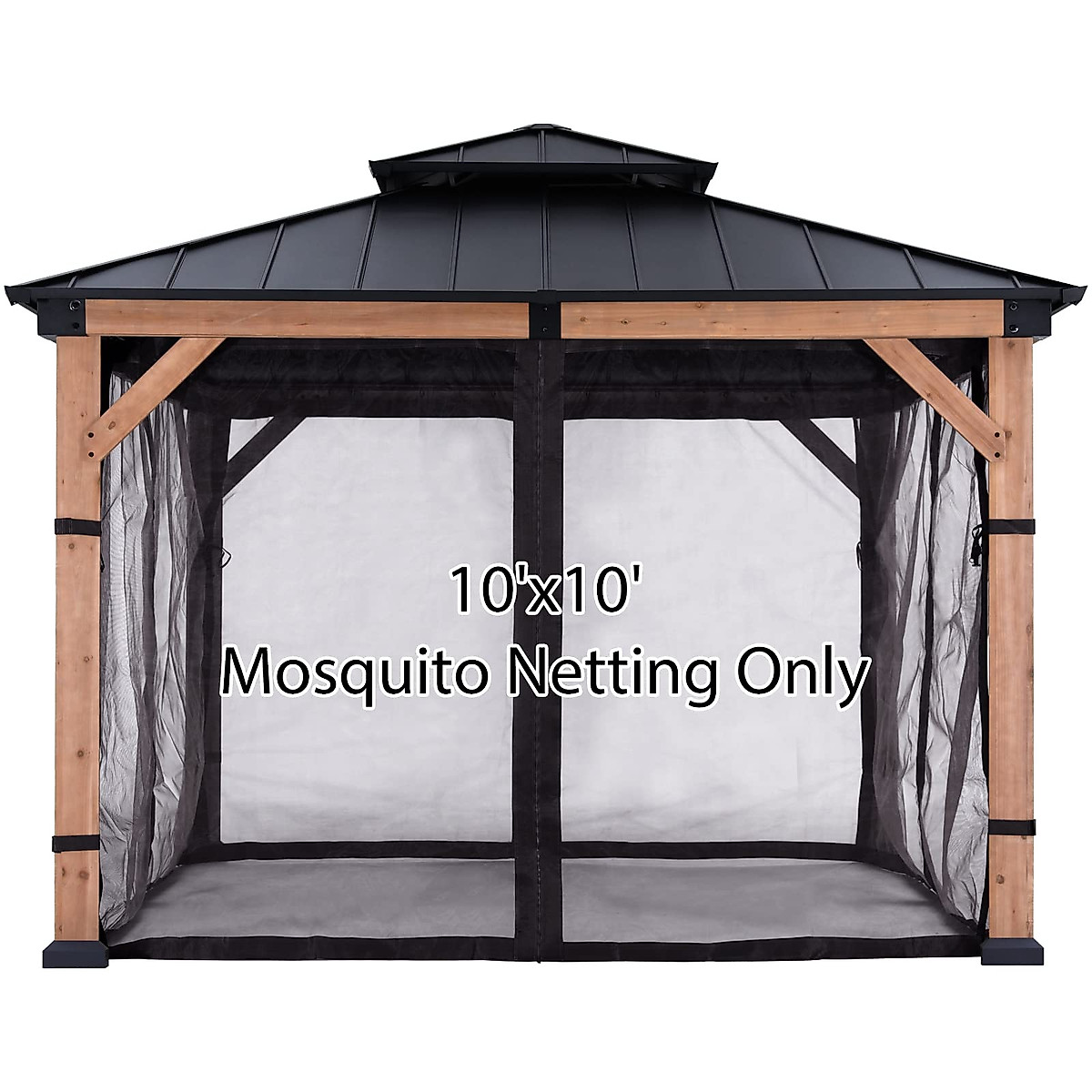 ABCCANOPY Wood Gazebo 11x11 - Outdoor Patio Wooden Gazebo with Hardtop Metal Double Roof with Mosquito Netting for Garden, Backyard and Deck