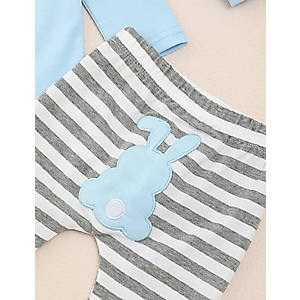 Gavol My First Easter Baby Boy Outfit Rabbit Romper+Stripe Pants +Rabbit Ear Hat 3pcs Clothing Set 0-12months