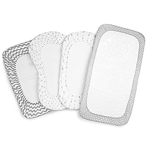 Bassinet Bed Sheets – Bassinet Fitted Sheets 4 Pack – 100% Jersey Knit Cotton Cradle Sheets – Bassinet Bedding for Standard Size Oval or Rectangular Bassinet Pads – Bassinet Sheet for Boy & Girl