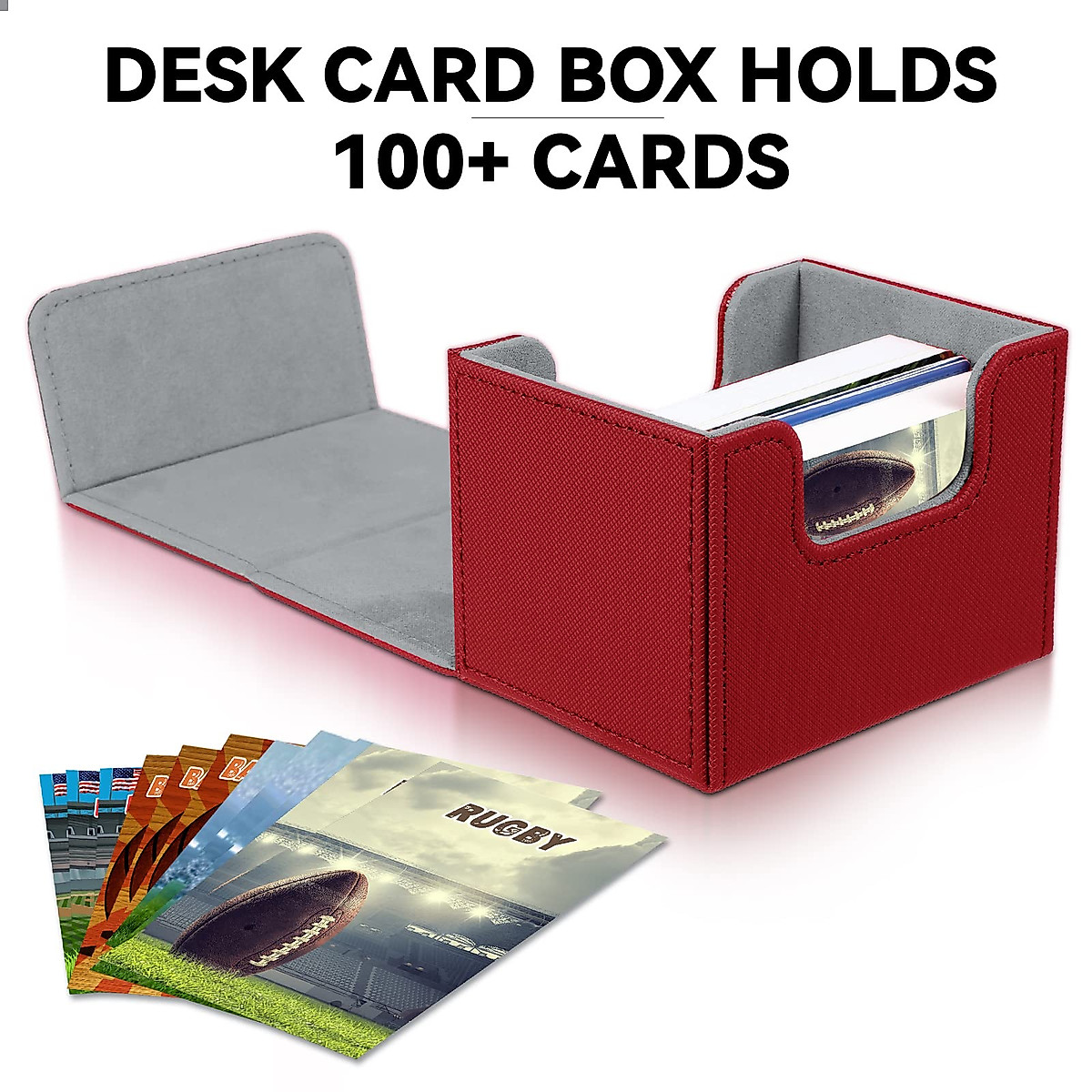 2 Pieces Card Deck Case Trading Card Storage Boxes Magnetic Deck Holder Leather Deck Sleeves to Storage 100 Cards Guardian Guardian (Horizontal,Red, Blue)
