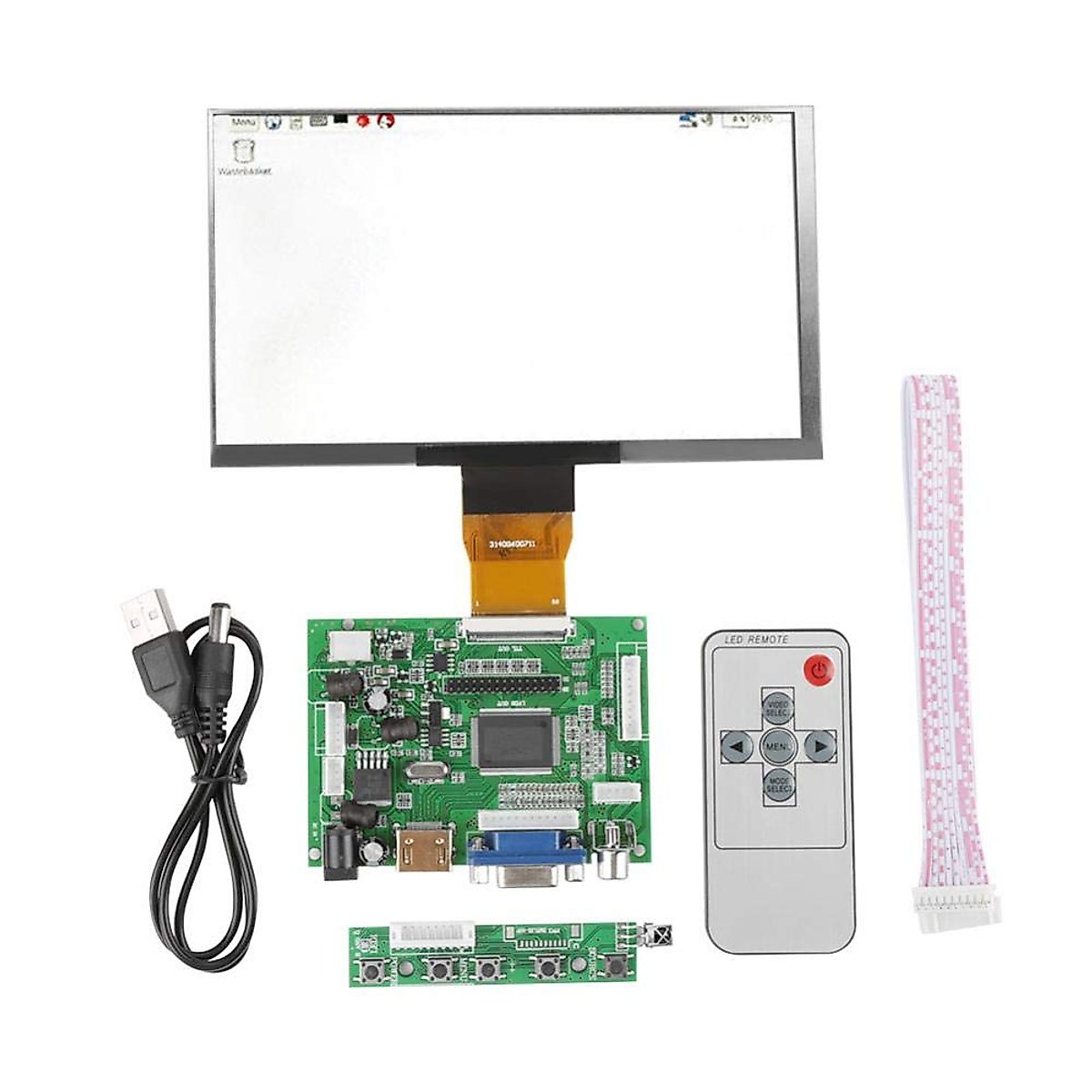 Qioni 7 inch 1024 * 600 LCD TFT Display HDMI VGA Monitor for Raspberry Pi 3/2/ Computer Display and Driver Board, Flat Cable, USB Power Supply Cord, Remote Control