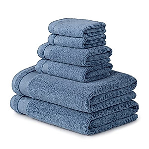 MARTHA STEWART 100% Cotton Bath Towels Set - 6 Piece Set | 2 Bath Towels - 2 Hand Towels - 2 Washcloths | Quick Dry Towels | Plush Towels | Absorbent | Ideal For Everyday Use | Blue Towels