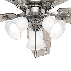Hunter Fan Company Builder 52-inch Indoor Brushed Nickel Traditional Ceiling Fan With Bright LED Light Kit, Pull Chains, and Reversible WhisperWind Motor Included