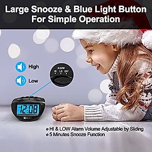 ZEITHALTER LCD Digital Alarm Clock Battery Operated Only Small, Blue Backlight,Ascending Alarm Volume, Simple Basic Clock for Bedroom/Desk/Travel…