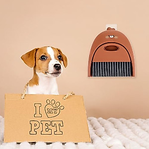 Amabro Mini Dustpan and Brush Cleaner Set, Handheld Broom Dustpan Brush Cute Animal Style Dustpan Broom Portable Cleaning Brush for Table Desk Window Gaps Keyboard Kitchen Pets Nest(Brown)