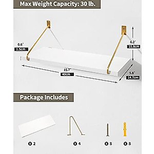 Gronda White Floating Shelves Set of 2, Modern Floating Shelves Wall Mounted with Gold Bracket Wall Shelves for Living Room Bathroom Bedroom Kitchen Office