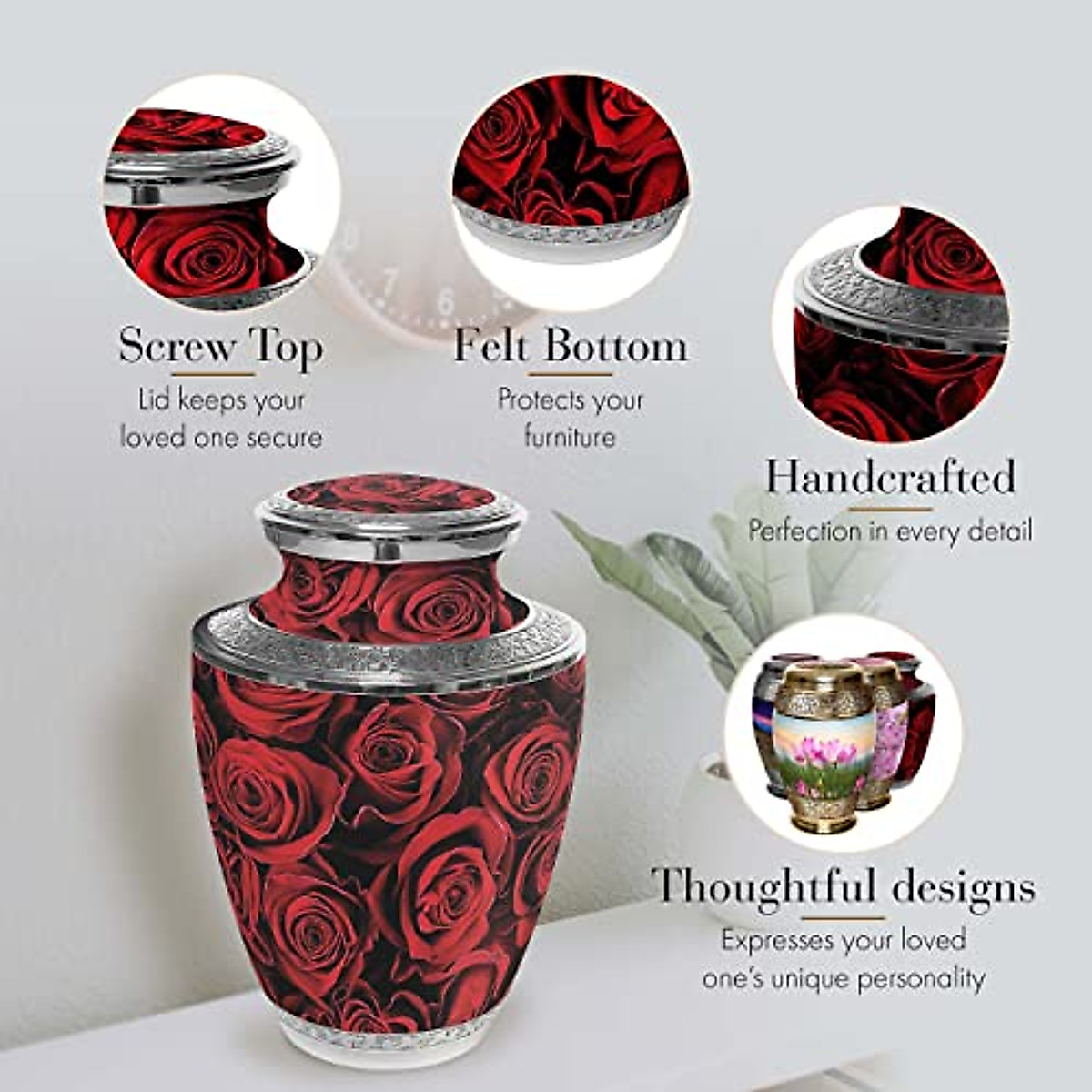 Crimson Rose Urns for Human Ashes Adult Female Large, XL or Small Urns for Human Ashes & Urns for Ashes Adult Female for Home or Burial - Rose Urn