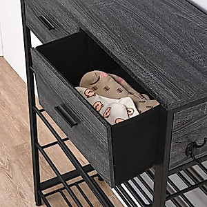 DKLGG Metal Shoe Rack with Coat Rack, Industrial 4-Tier Shoe Storage Organizer with Drawers for 12 Pairs, Shoe Shelf with Hooks & Adjustable Feet, Free Standing Shoe Racks for Entryway, Hallway(Black)