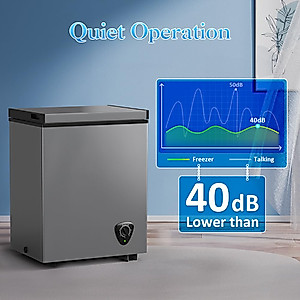 LifePlus Chest Freezer - Compact Deep Freezer Small Freezer 7 Adjustable Temperature with Removable Basket, 3.5 Cubic Feet Energy Saving Super Quiet for Garage, Office, Kitchen, or Apartment, Gray