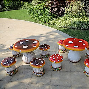 FRP Table and Chair Set, Patio/Garden/Nursery Garden Table and Chair Kit, Creative Casual Side Table with Stools (Color : Red, Size : Set of 5)