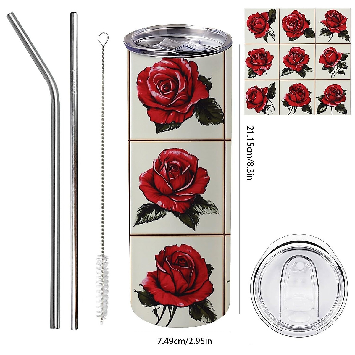 red roses insulated tumblers coffee cup Gift，red roses Drinking Glasses-Tea Cup-Coffee Mug tumbler with lid and straw 20 oz insulated tumbler cups